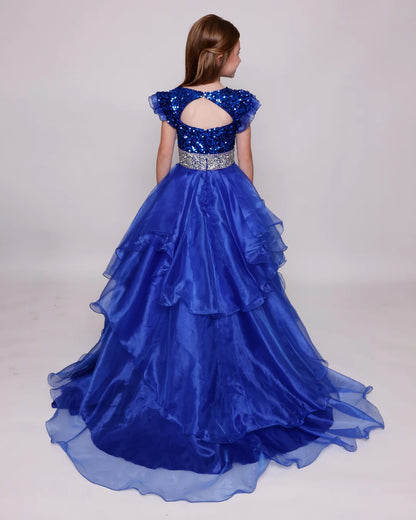 Ava Presley 39892 Girls Layer Sequin Cap Sleeve Pageant Dress Keyhole ...