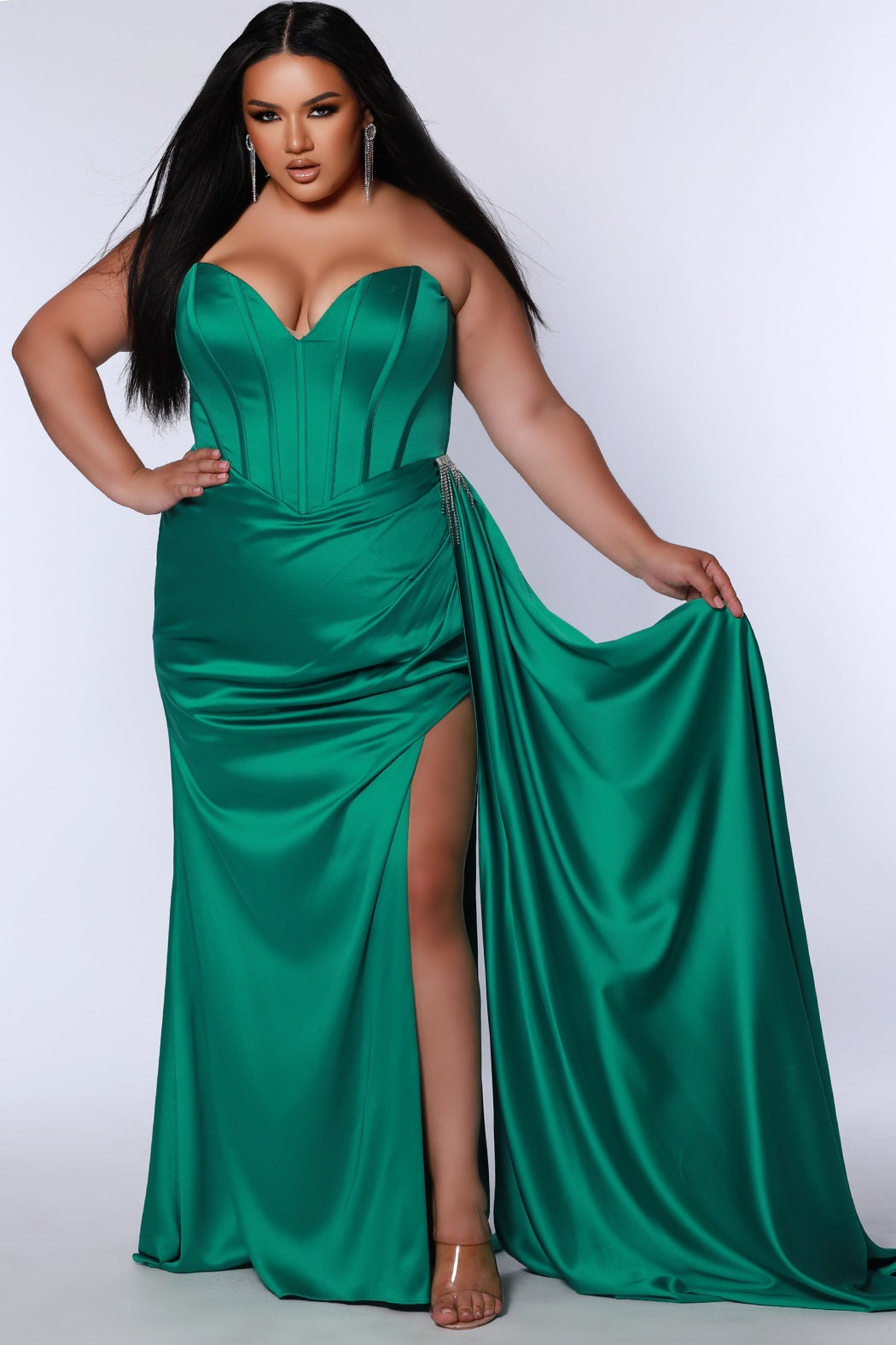 Sydneys Closet JK2408 Pageant Dress Maxi Slit Plus Size Fringe Off Sho ...