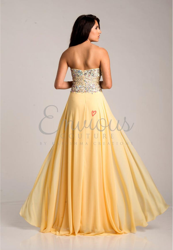 Envious Couture 15211 size 16 Yellow A Line Formal Dress Slit Prom Emb ...