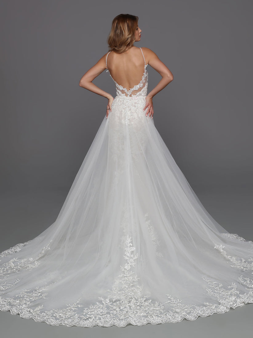 DaVinci Bridal 50720 Lace Wedding Dress Column Detachable Overskirt V ...