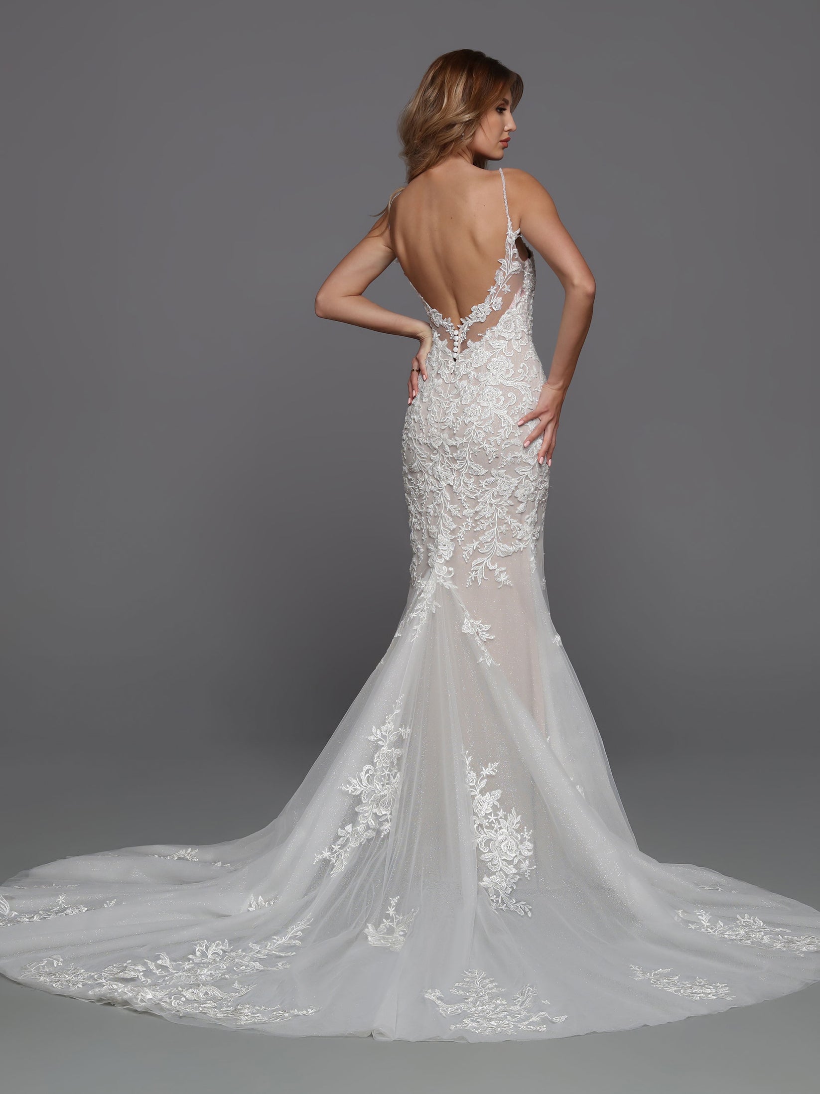 DaVinci Bridal 50720 Lace Wedding Dress Column Detachable Overskirt V ...