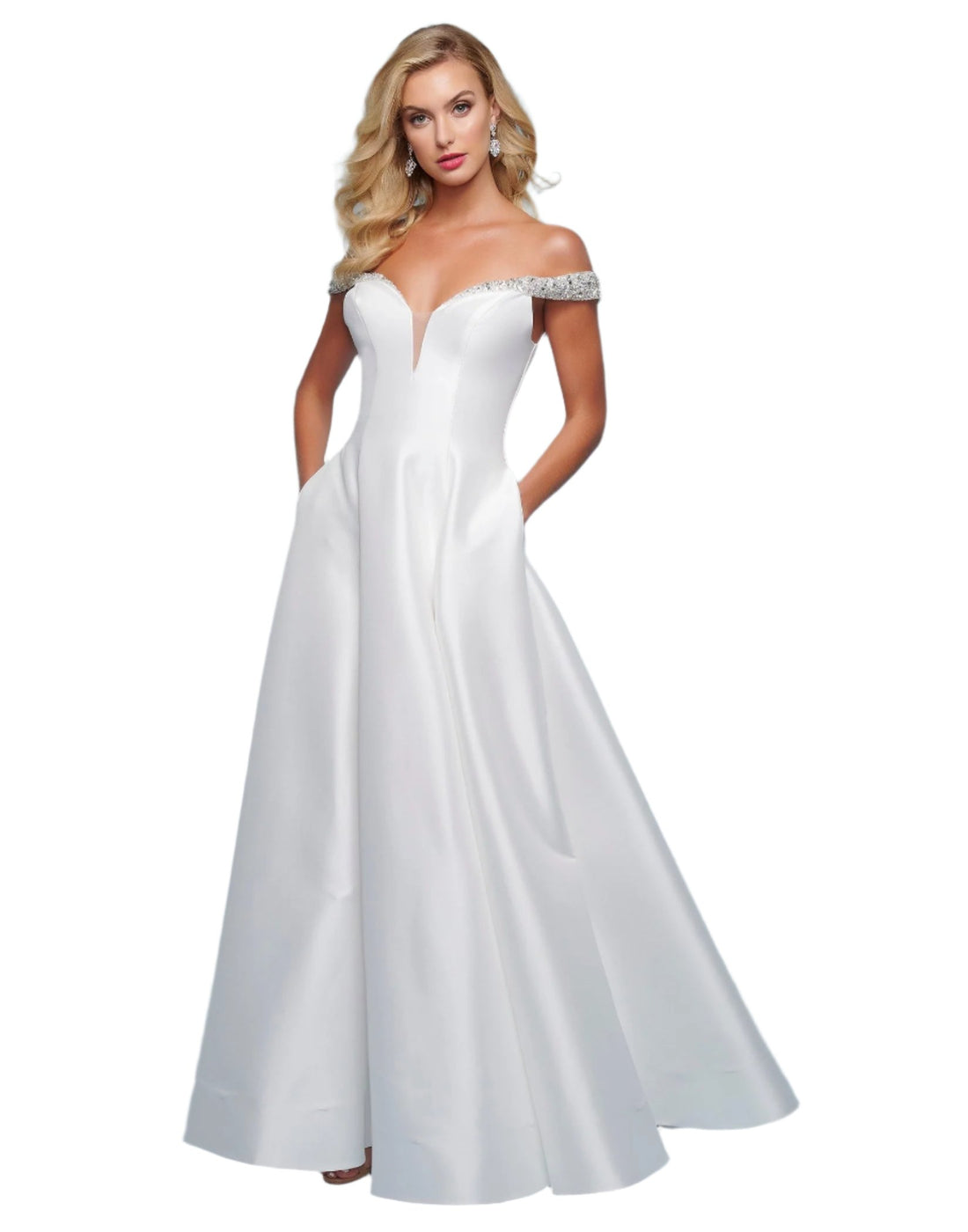 Splash Prom K524 Size 6 off the shoulder satin A line prom dress pagea ...